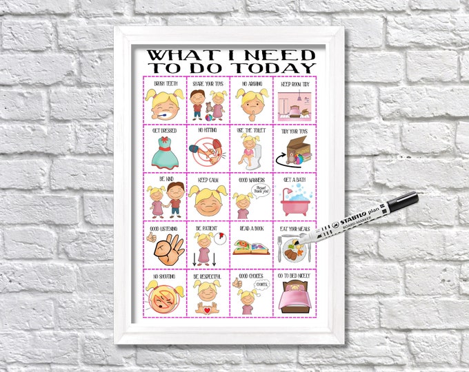Girls Behaviour Chart, With Pictures, Routine Chart, Daily Planner ...