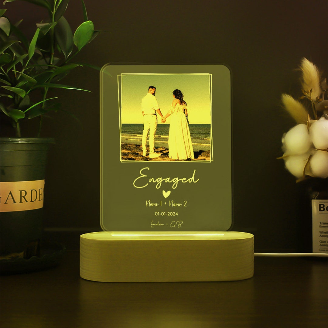 Personalized Engaged Night Light , Engagement Gifts for Couple ...