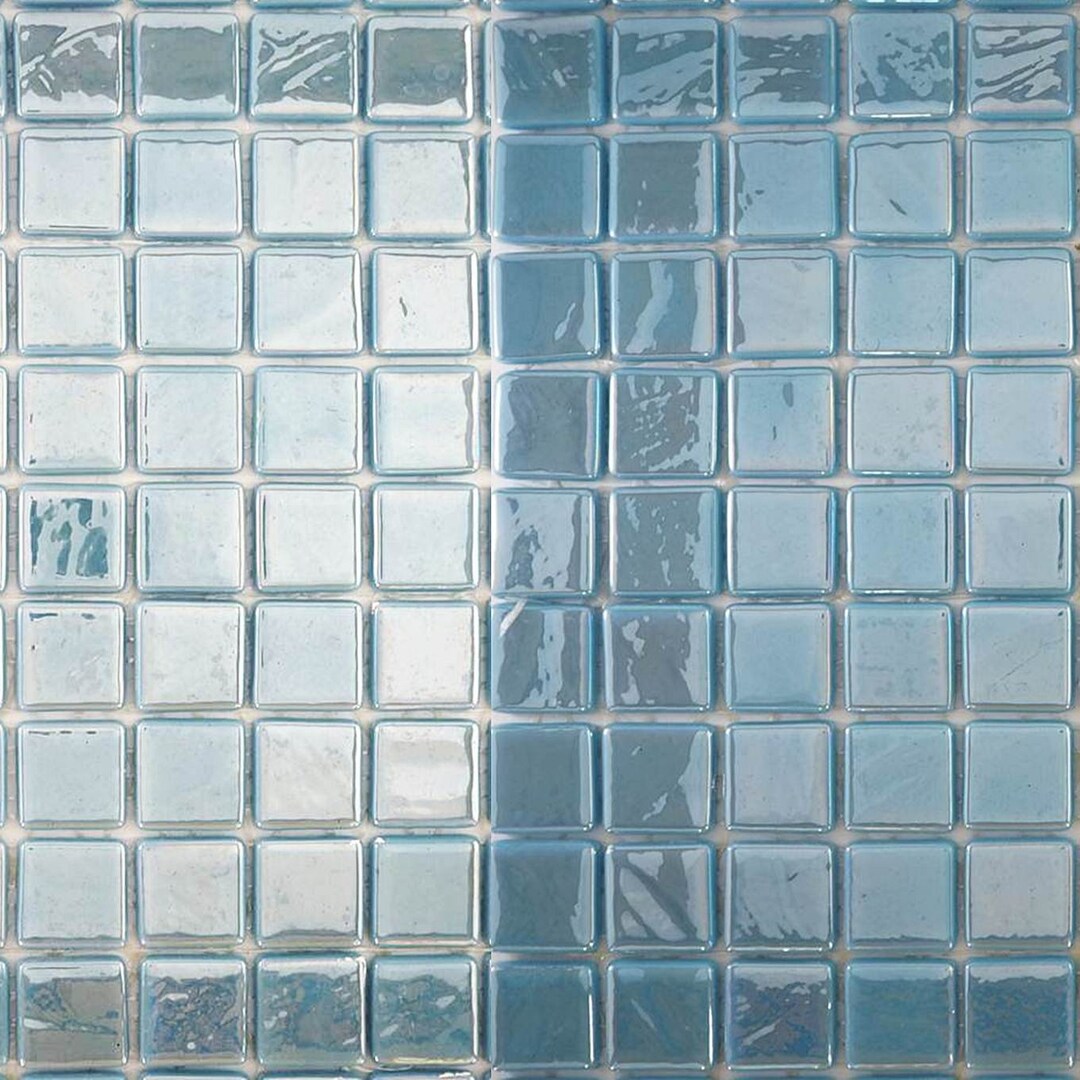 Iridescent Glass Mosaic Tiles, 25x25 Mm (1 Inch), Opalescent, Pale Blue ...