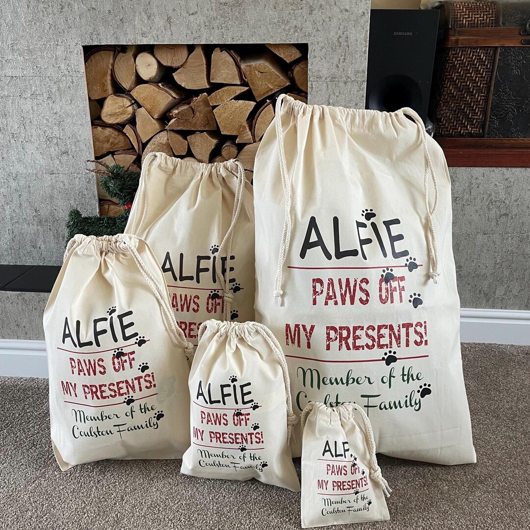 Personalised Dog Christmas Treat Bags & Santa Sacks Alfie Design Custom ...