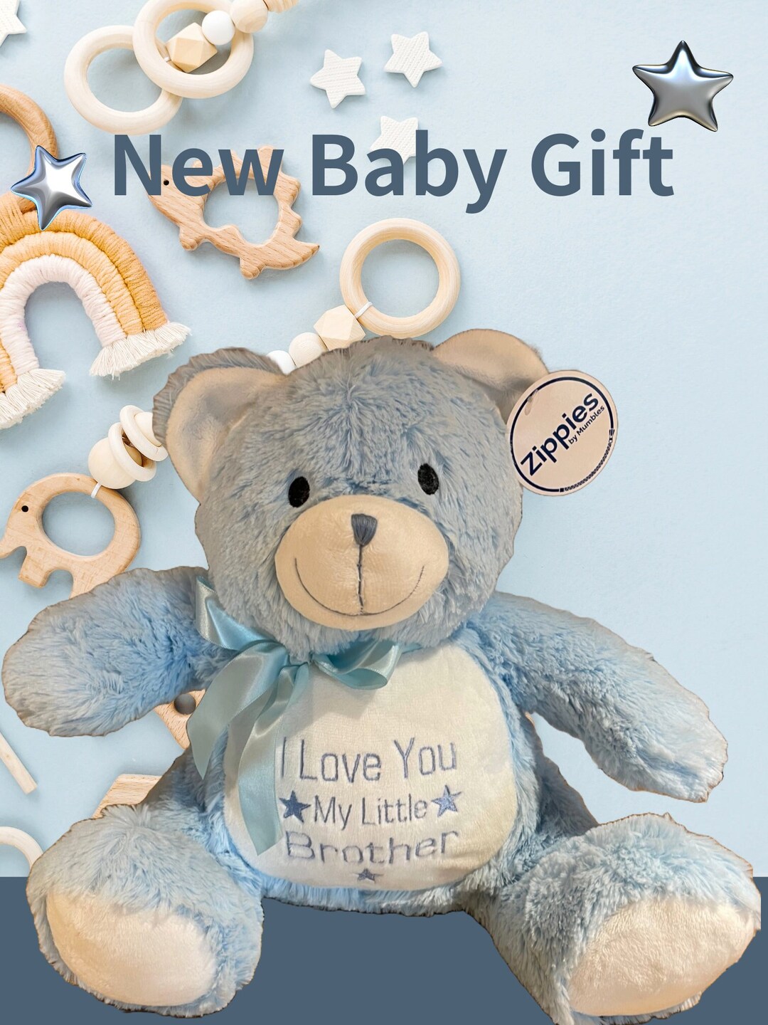 Personalised Little Brother Teddy Bear - Cuddly Soft Toy - Baby Boy ...