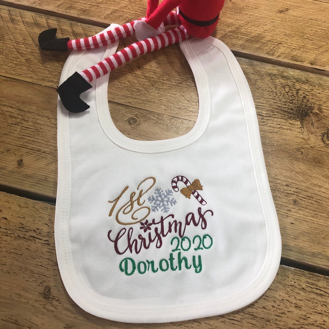 Personalised My First Christmas Embroidered Baby Bib - Etsy UK