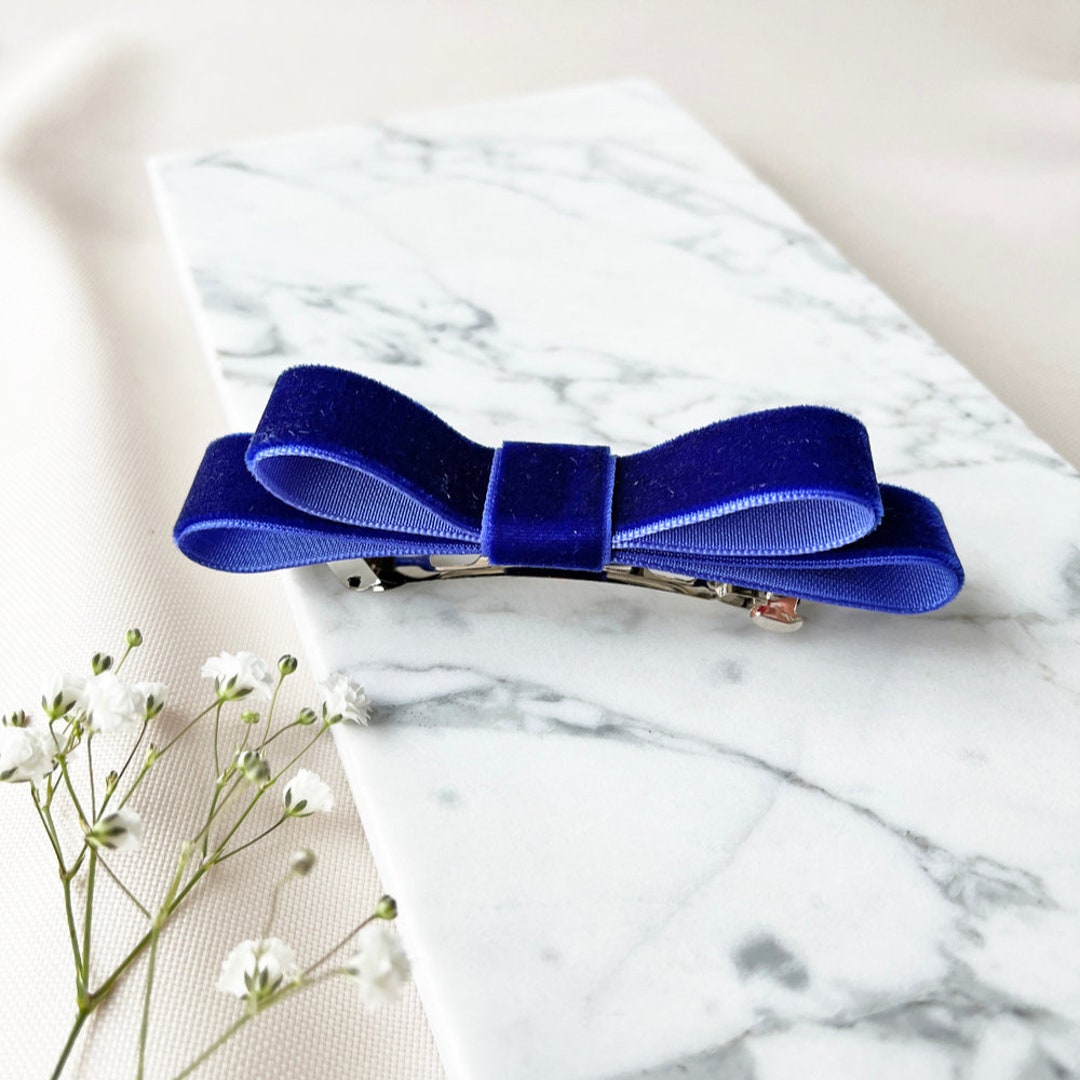 Navy Blue Back to School Hair Clip, Luxury Velvet Ribbon Bow Hair ...
