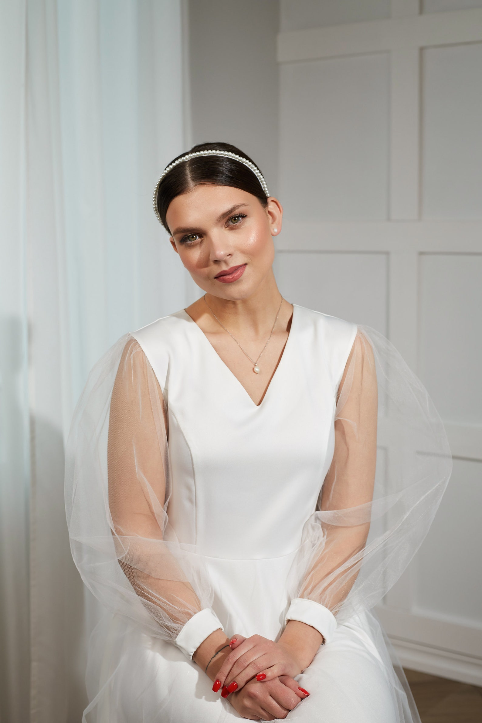 Crisp White Pearl Hairpiece | Minimal Bridal Headband - Etsy