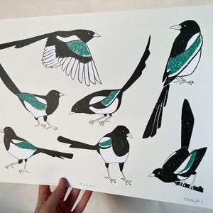 Magpies Folklore Illustration A3 Print - Etsy