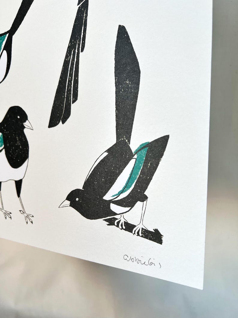 Magpies Folklore Illustration A3 Print - Etsy