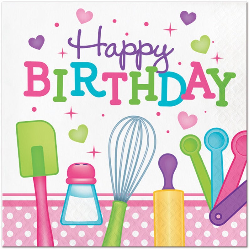 My Sweet Baker Happy Birthday Lunch Napkins / Baking party / | Etsy