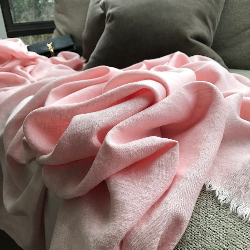 Pink Linen Throw Blanket Solid Pink Blanket Made to Order - Etsy