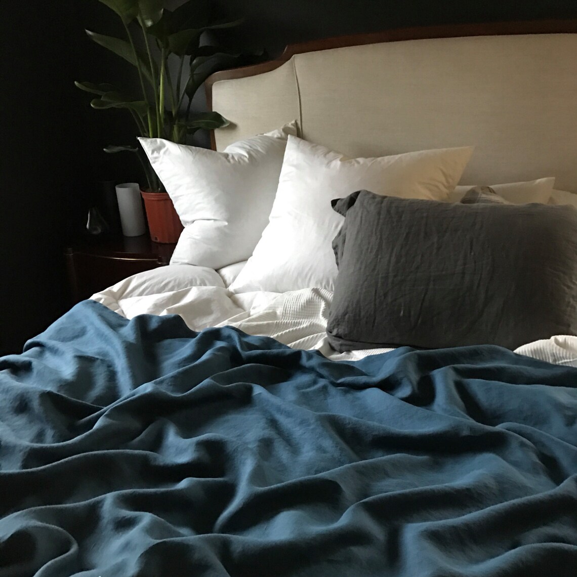 Marine Blue Classic Linen Throw Solid Blue Blanket Made to - Etsy