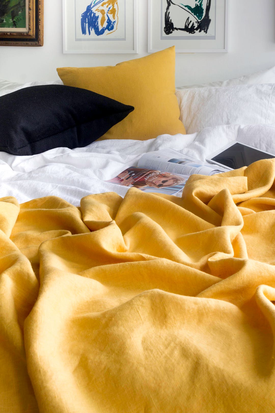 Saffron Yellow Linen Coverlet - Summer Bedding - 100% Flax Linen ...