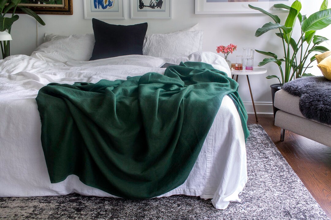 Spruce Green Linen Throw Blanket Linen XL Throw 100% Flax Linen Solid ...
