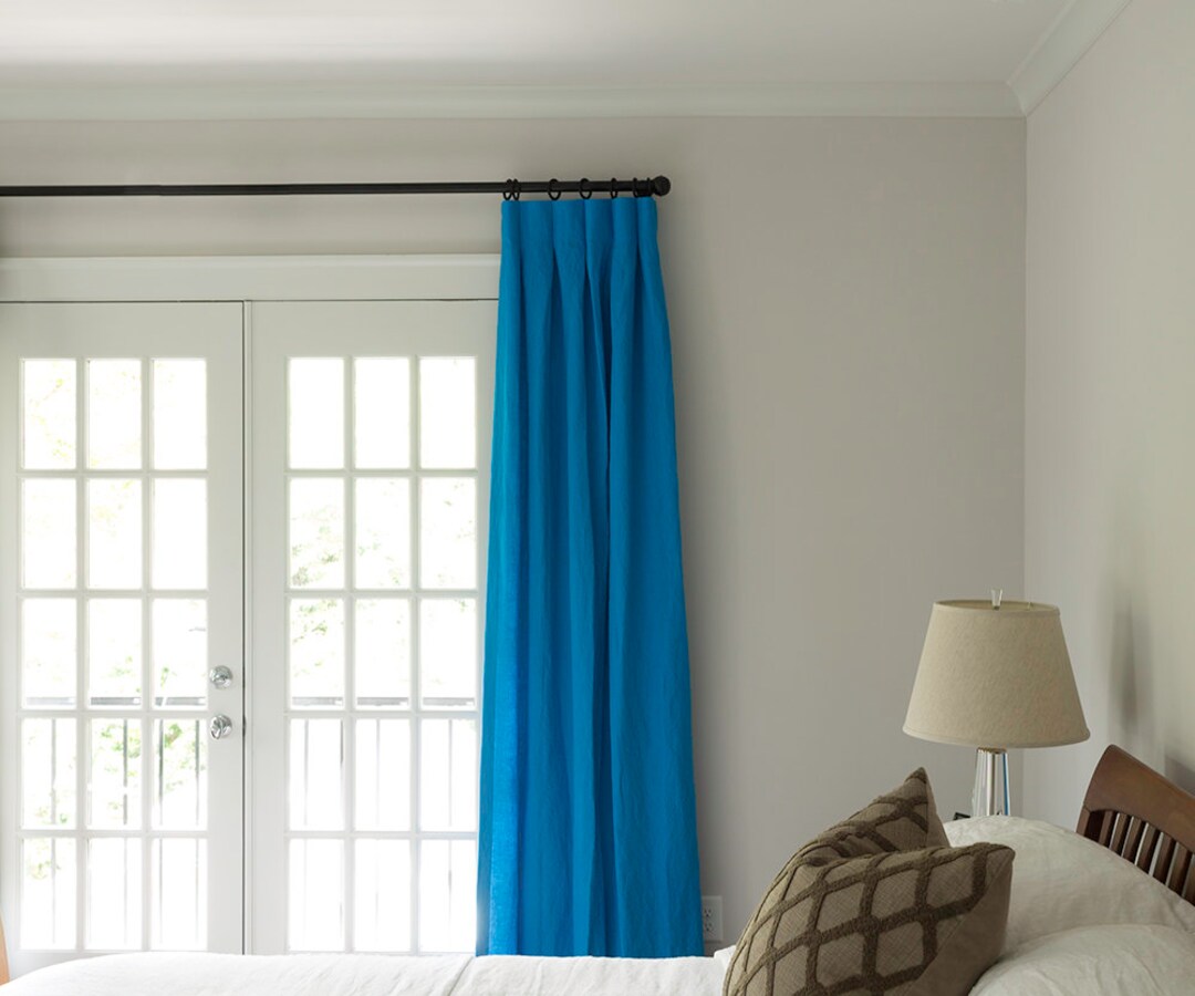 120" Length Pacific Blue Linen Drapery Panel- Solid Blue Curtains - 100 ...