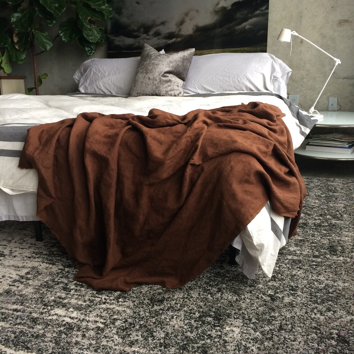 XL True Brown Linen Throw Solid Brown Blanket 100% Flax - Etsy