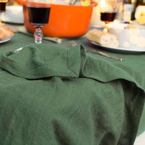 Hunter Green Linen Table Cloth Washable Linen Solid Green - Etsy
