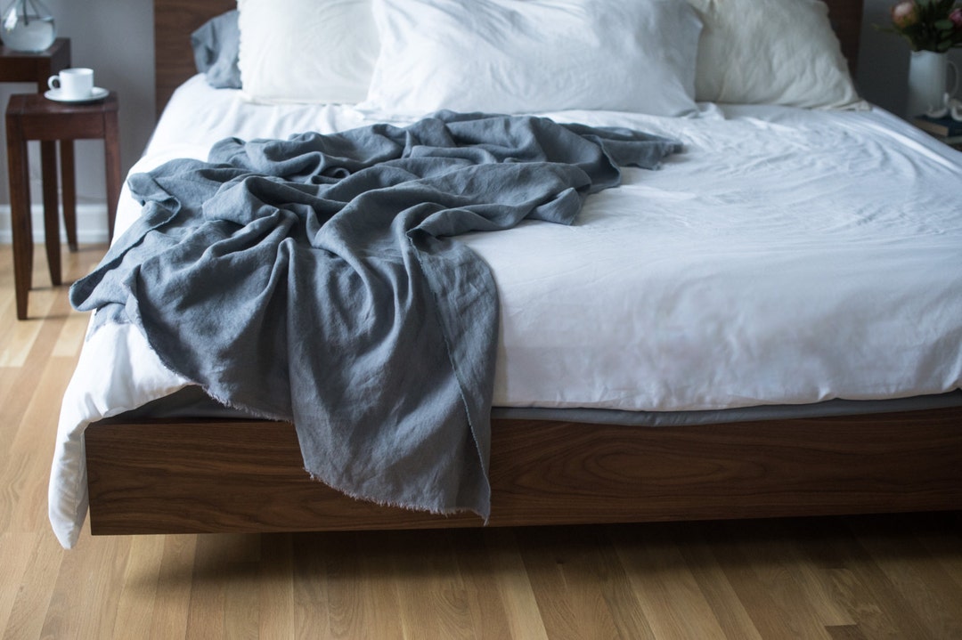 Nickel Gray XL Linen Throw - Solid Gray Blanket - Made to Order in the ...