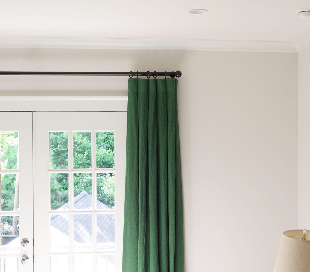 96 Length Hunter Green Linen Drapery Panel Solid Green Designer ...