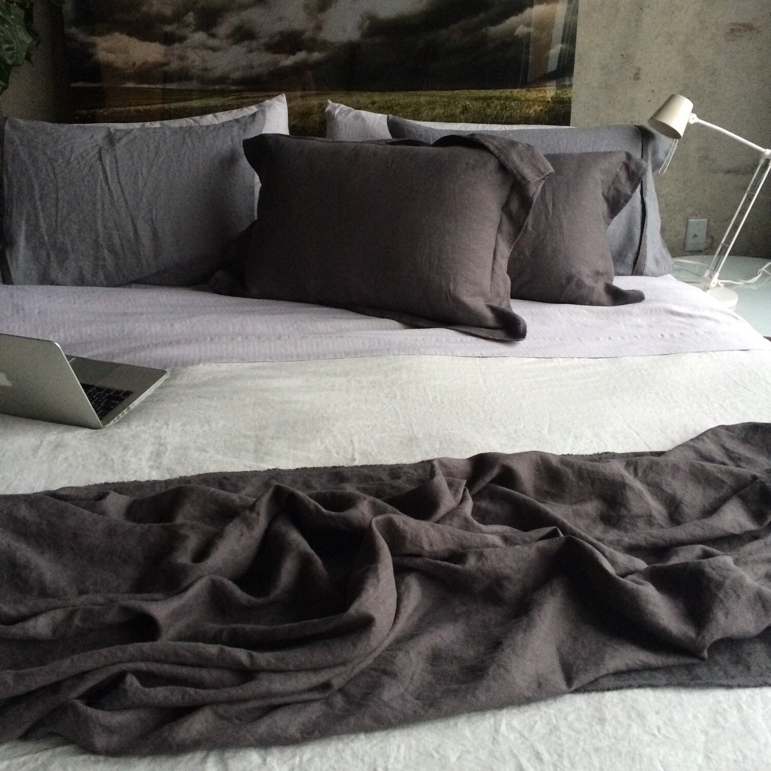 XL Gunmetal Gray Linen Throw Solid Gray Blanket Made to - Etsy
