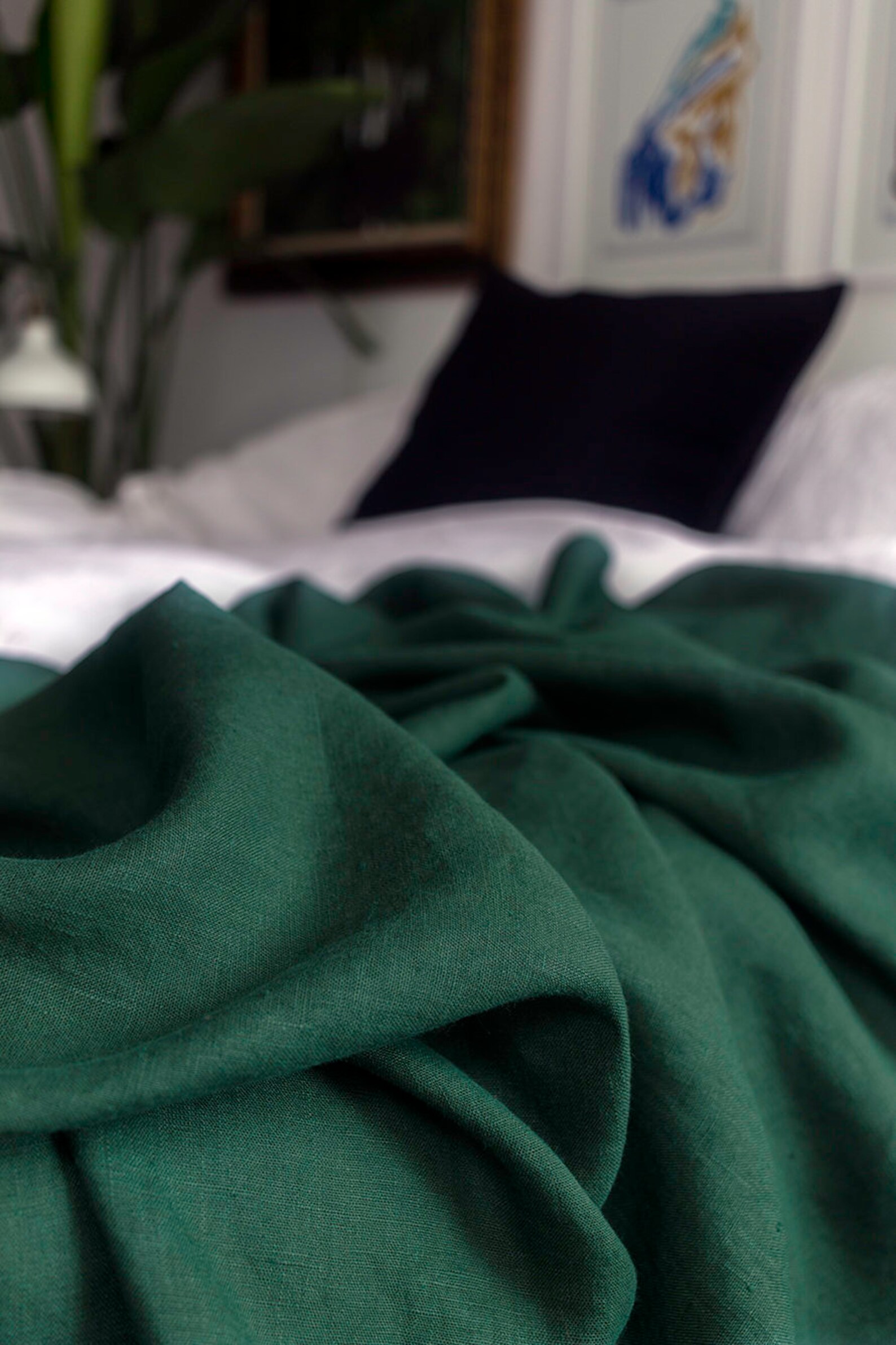 XL Hunter Green Linen Throw Solid Green Blanket Made to - Etsy