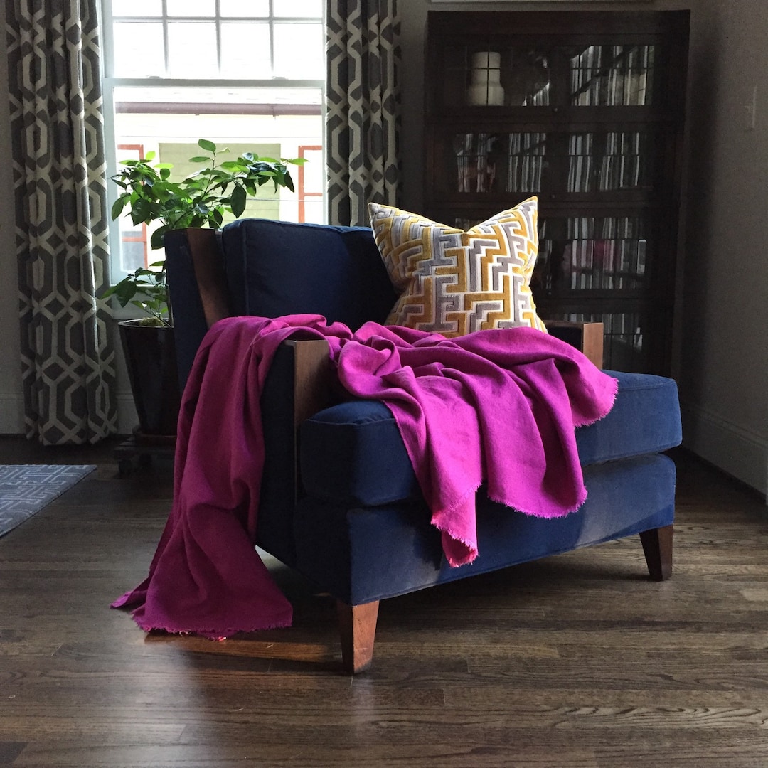 XL Magenta Linen Throw - Solid Magenta Blanket - Made to Order in the ...