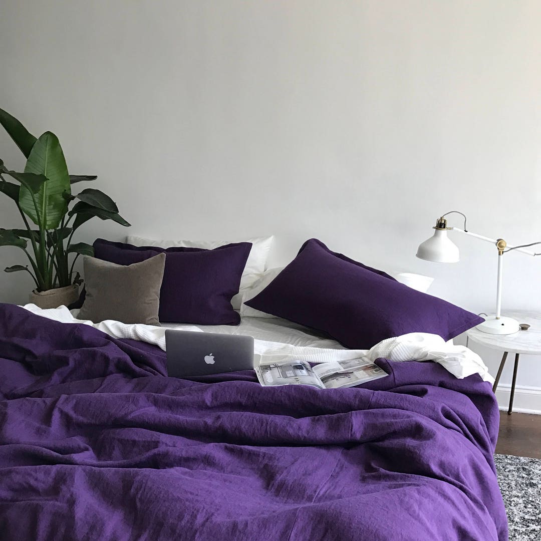Deep Purple Linen Coverlet -solid Purple Bedspread - Made to Order in ...