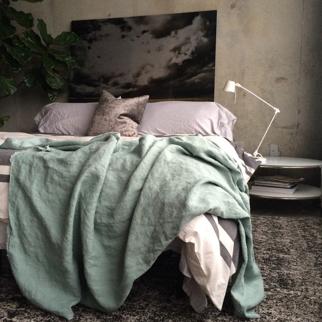 French Blue Classic Linen Throw - Sophisticated Bedding - Made to Order ...