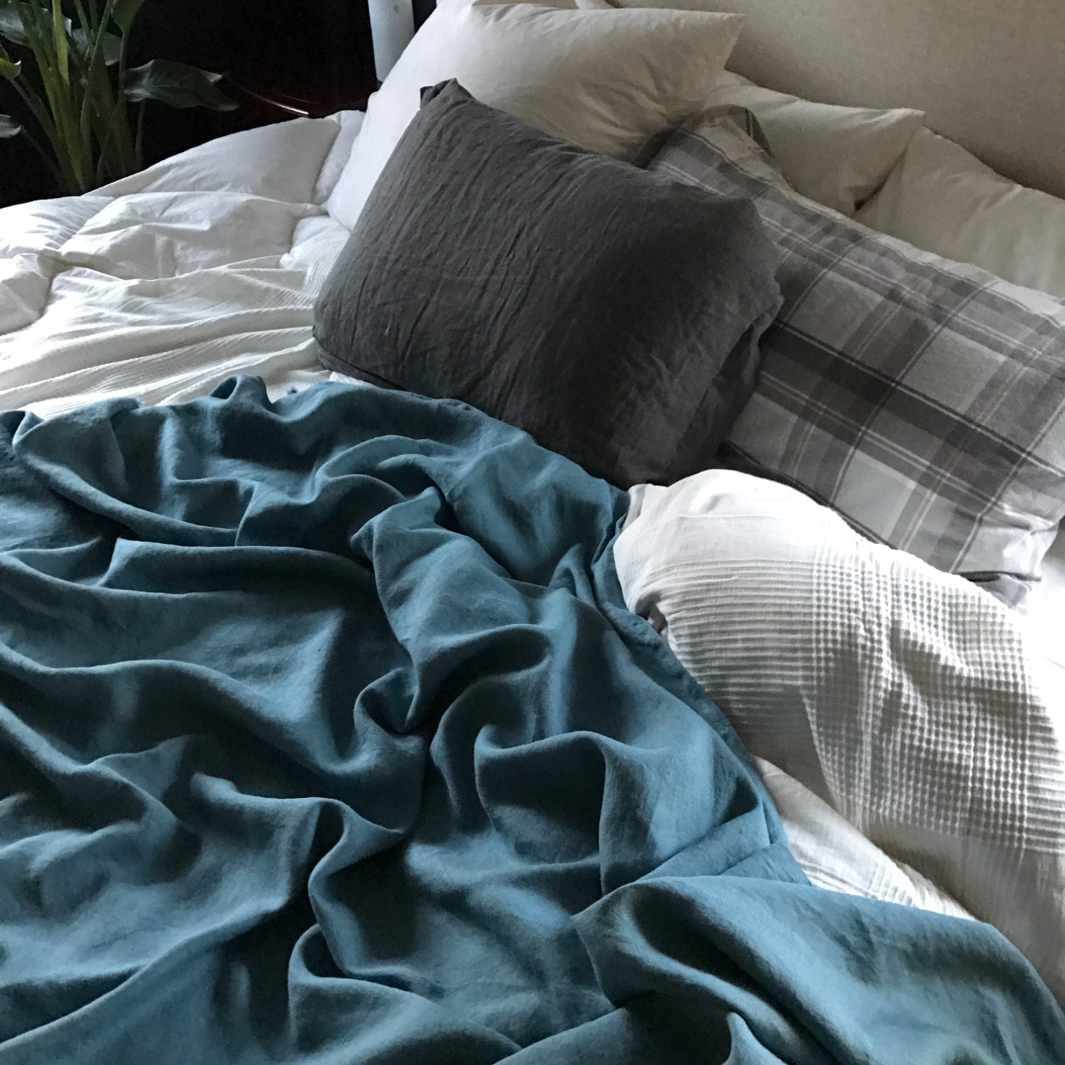 Sapphire Blue Classic Linen Throw Solid Blue Blanket Made - Etsy