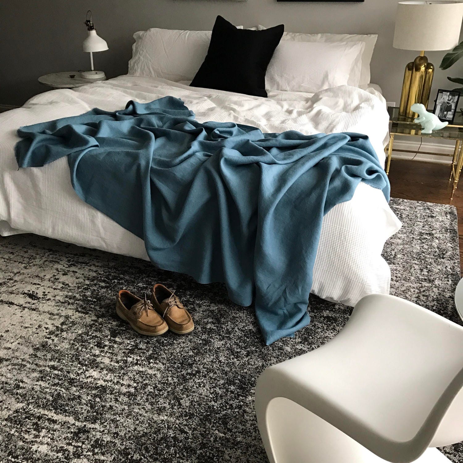 Sapphire Blue Classic Linen Throw Solid Blue Blanket Made - Etsy