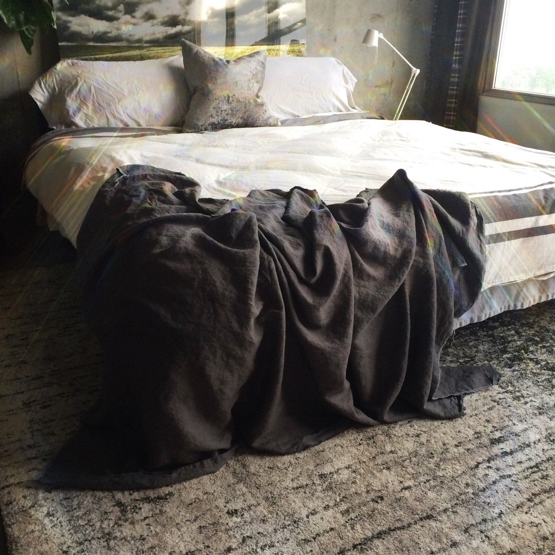 Dark Gray Classic Linen Throw - Solid Dark Gray Blanket - Made to Order ...