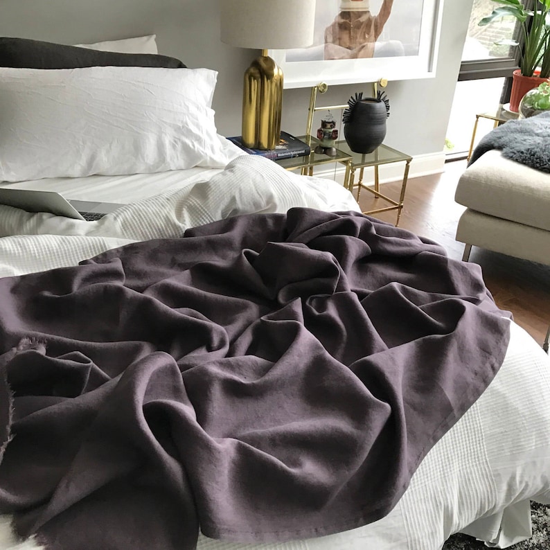 Dusty Purple Linen Throw Blanket Natural Flax Bedding Made - Etsy