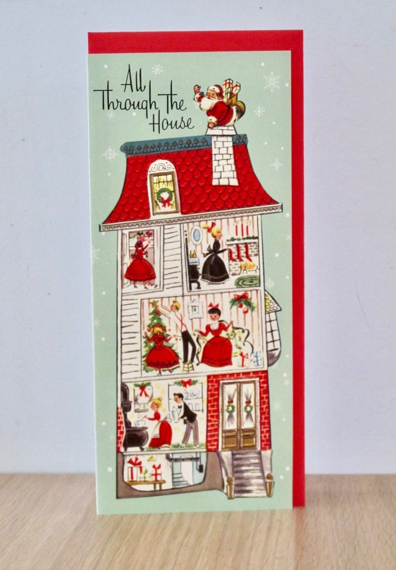 Christmas Card Number 10 Long Vertical Card Mid Century Retro Greeting ...