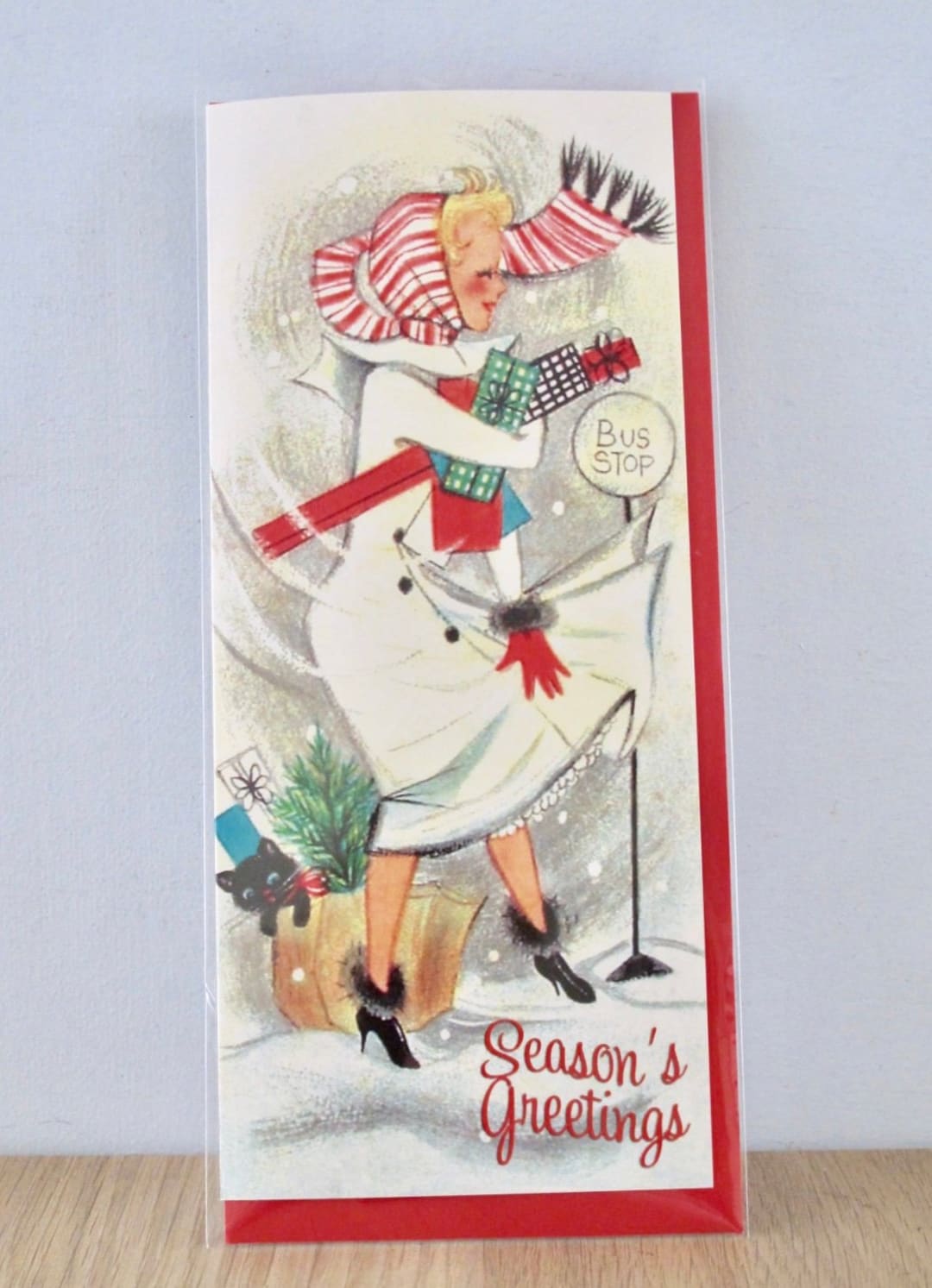 Christmas Card Number 10 Long Vertical Card Mid Century Retro Greeting ...