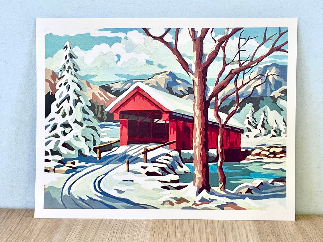 Vintage Paint by Number **red Covered Bridge in Winter** Ready to Hang ...