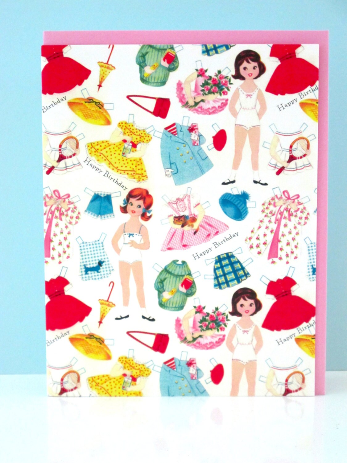 Birthday Card Paper Doll Vintage Style Greeting Card by Writeables - Etsy