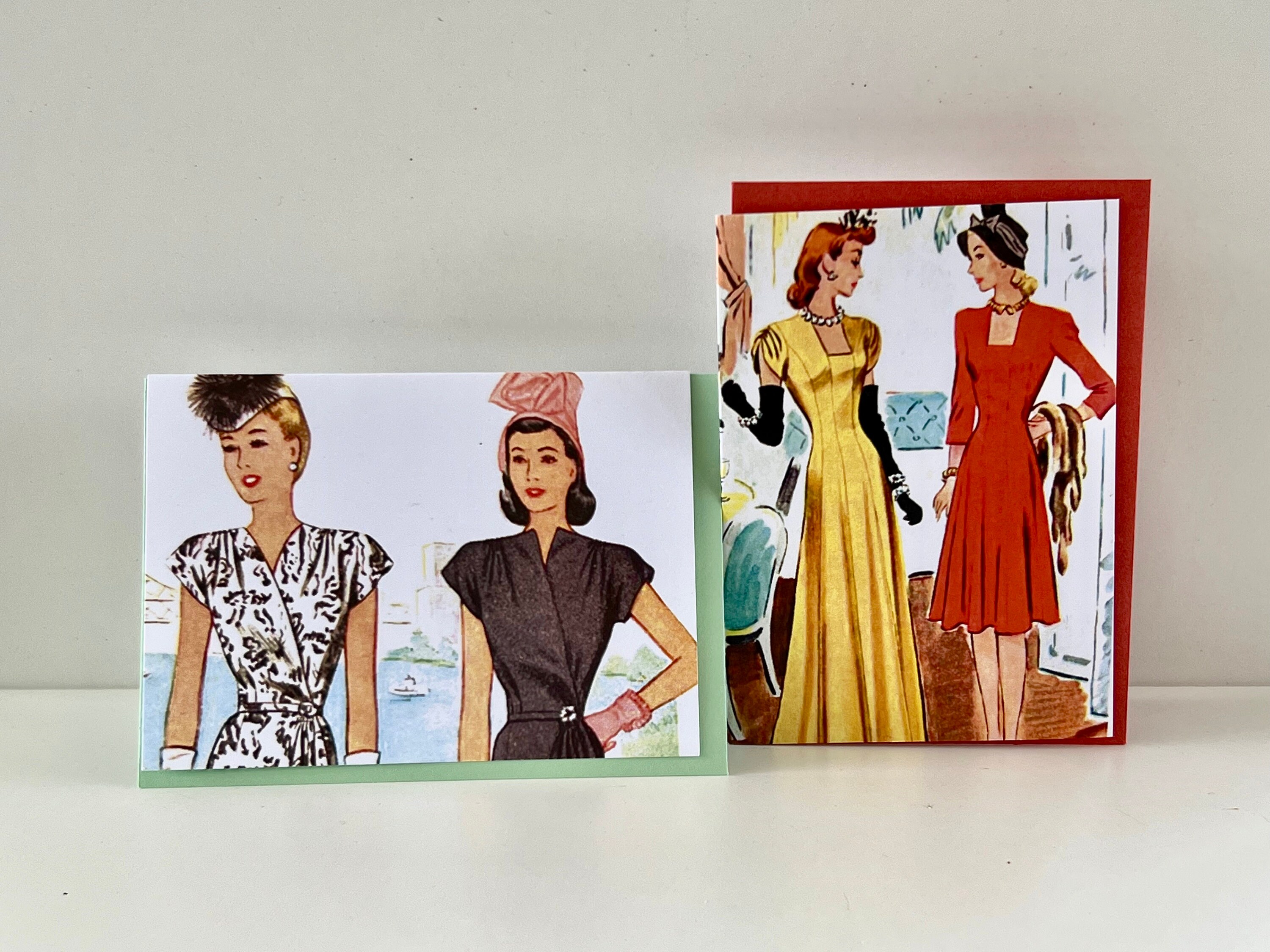 2 Vintage Notecards Mid Century Fashion - Etsy