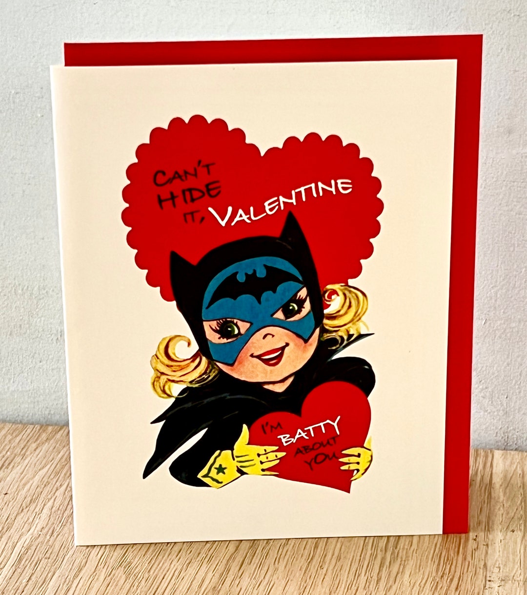Vintage Style Valentine Greeting Card Batgirl by Writeables - Etsy
