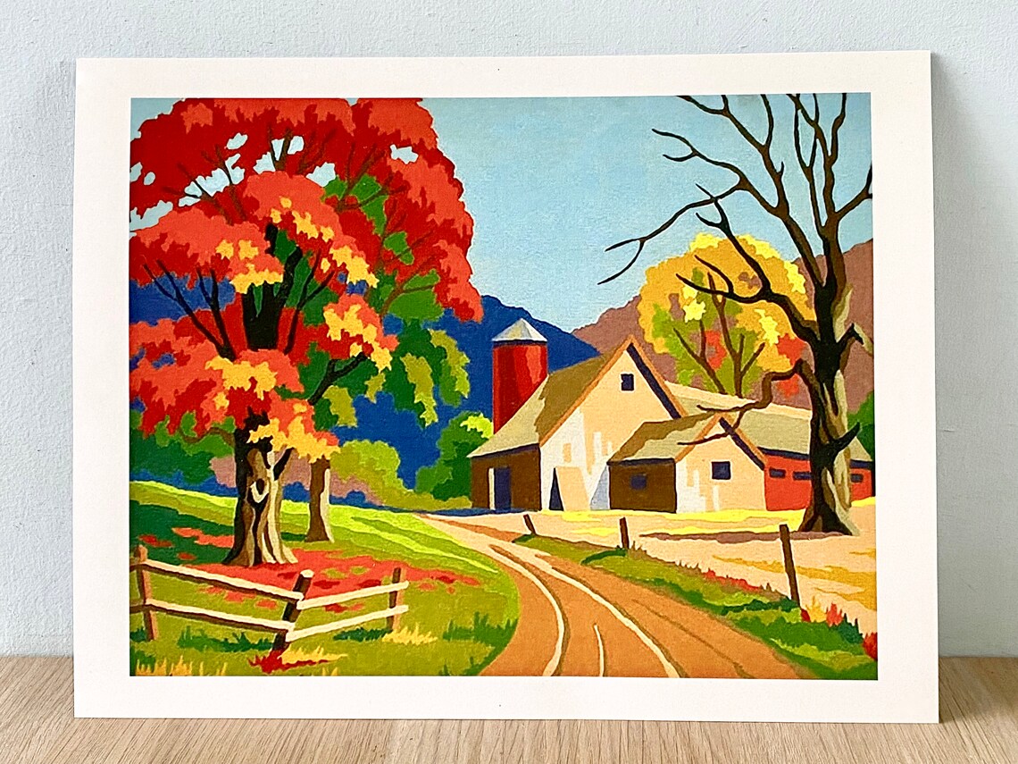 Vintage Paint by Number ** Fall Leaves and Barn**ready to Hang ...