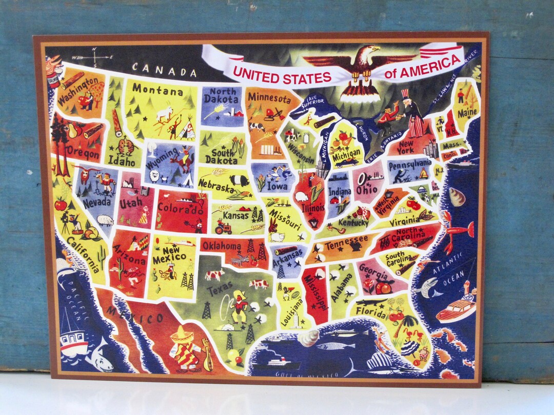 Vintage Map of the United States Wall Art - Etsy