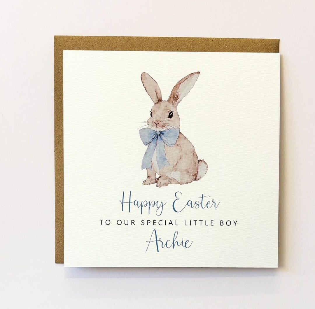 Personalised Boys Easter Card, Easter Bunny Boys Card, Son Easter Card ...