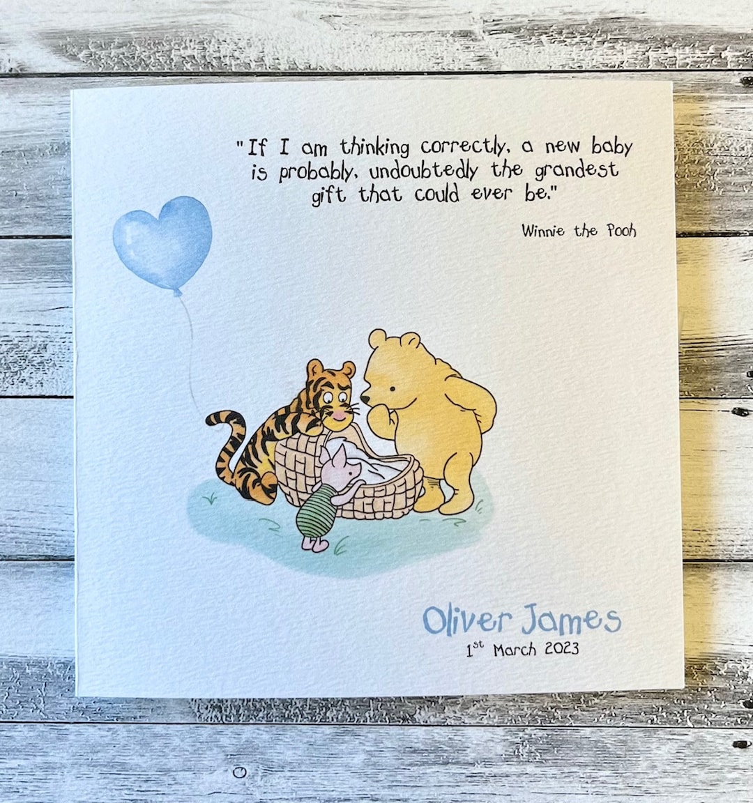 Winnie the Pooh Personalised New Baby Boy Card, Welcome Little One, Welcome to the World New ...