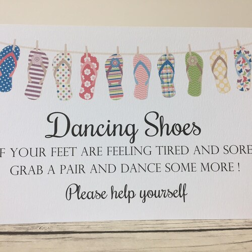 Dancing Feet Flip Flop Wedding Sign Personalised Greenery A5 - Etsy UK