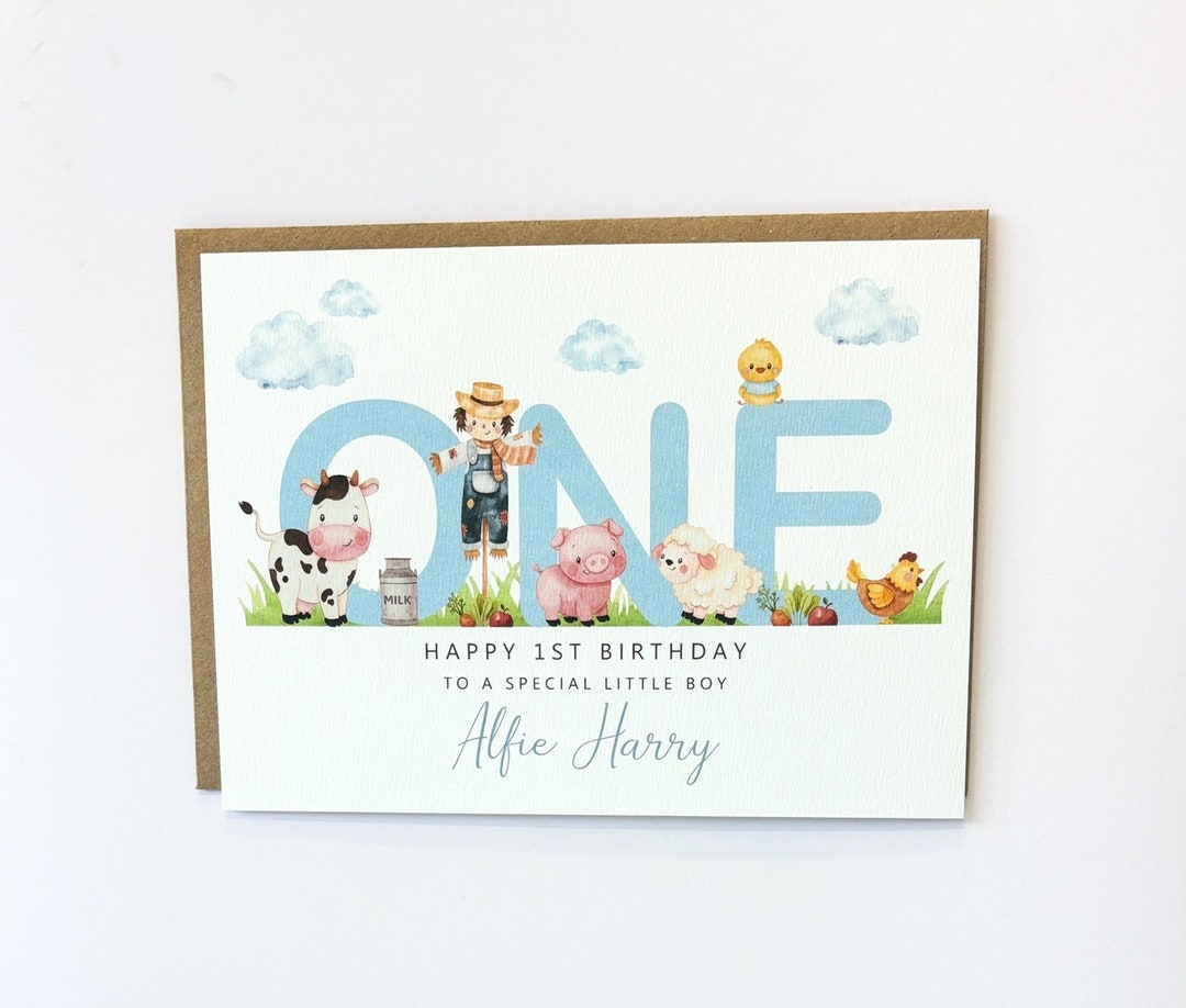 Personalised Farm Theme 1st Birthday Card, Farm Animal Tractor Theme ...