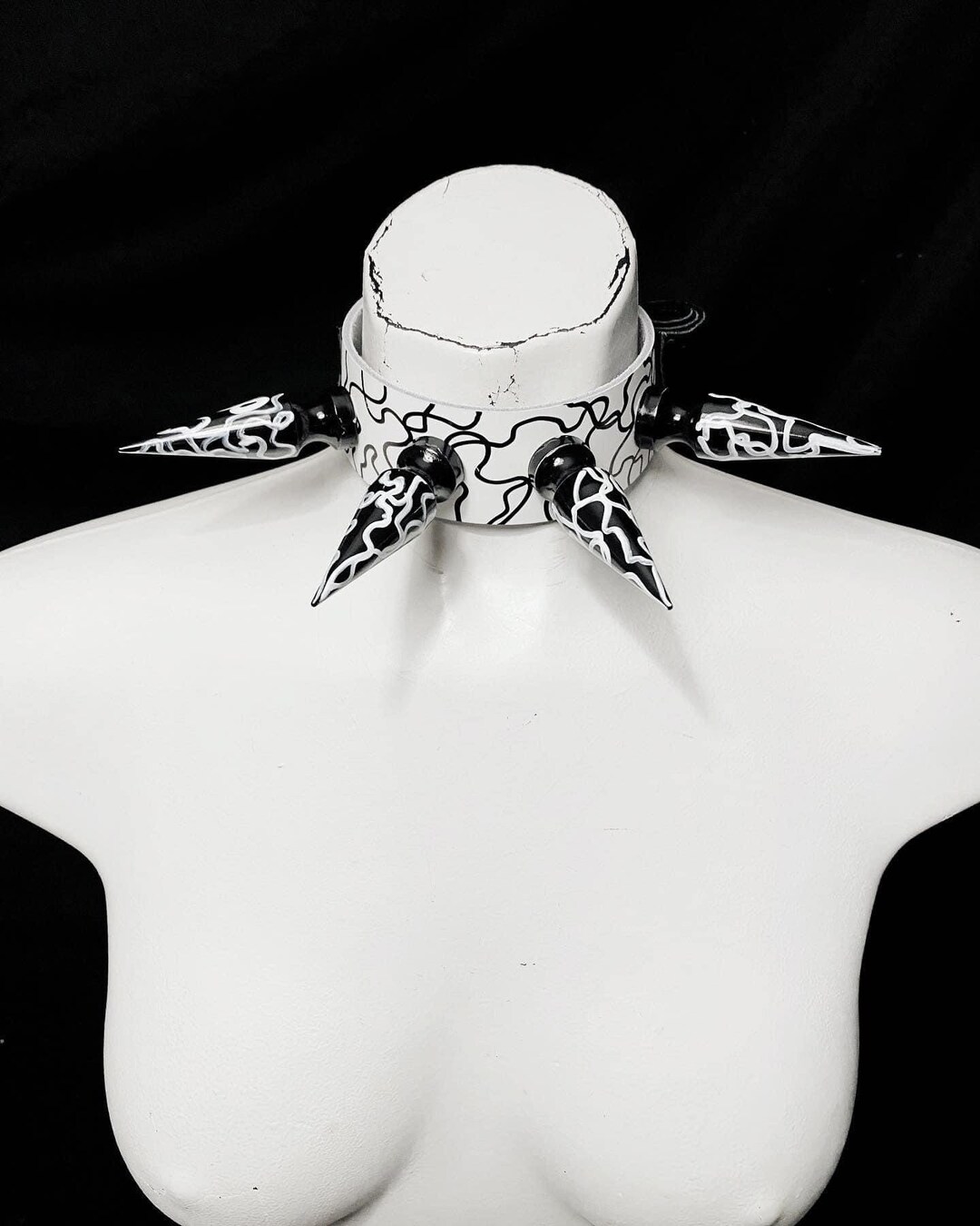 Black Leather Spike Choker: Hand-drawn Scribble Design - Etsy