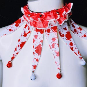 Red Splatter Halloween Jester Clown Leather Choker With Frill and Bells ...