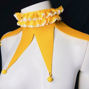 Yellow Jester Leather Clown Choker Neck Piece With Ruffles and Bells ...