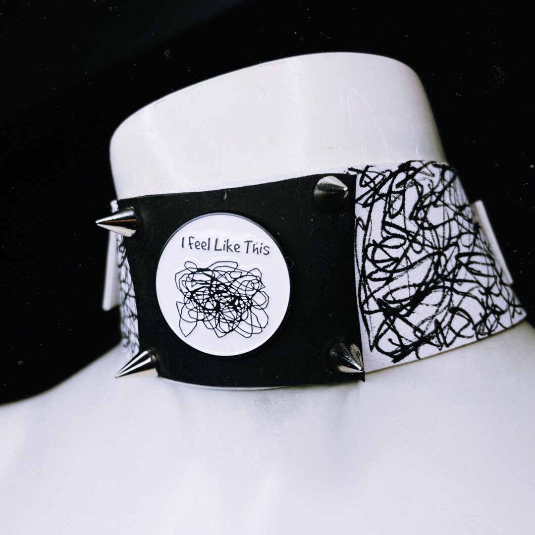 This is How I Feel Chaotic Scribbles Black and White Leather Choker ...