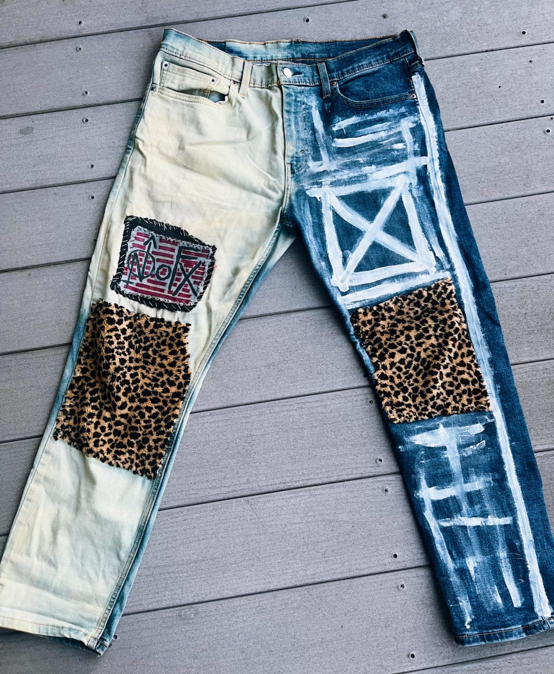 Customized Jeans With Patches Bleach Design Men’s Sizing Nofx Punk ...