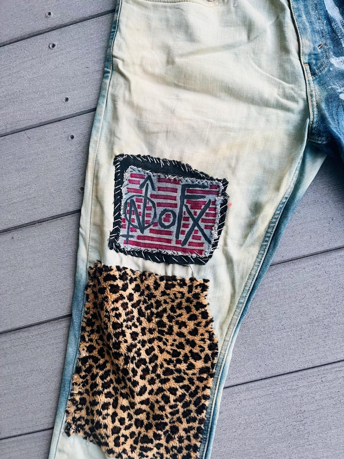 Customized Jeans With Patches Bleach Design Men’s Sizing Nofx Punk ...