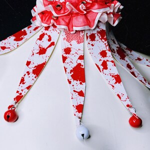 Red Splatter Halloween Jester Clown Leather Choker With Frill and Bells ...