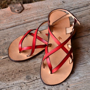 Leather Sandals Women, Red Leather Sandals, Barefoot Sandals, Women ...
