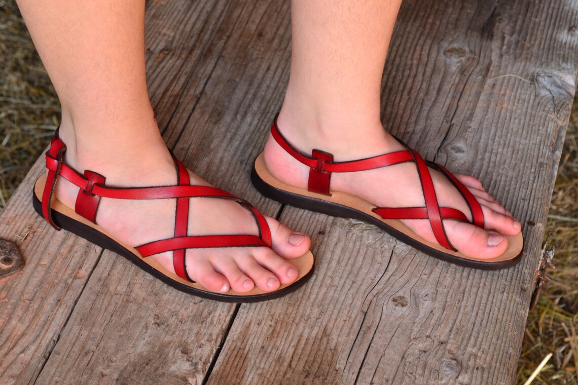 Leather Sandals Women Red Leather Sandals Barefoot Sandals - Etsy